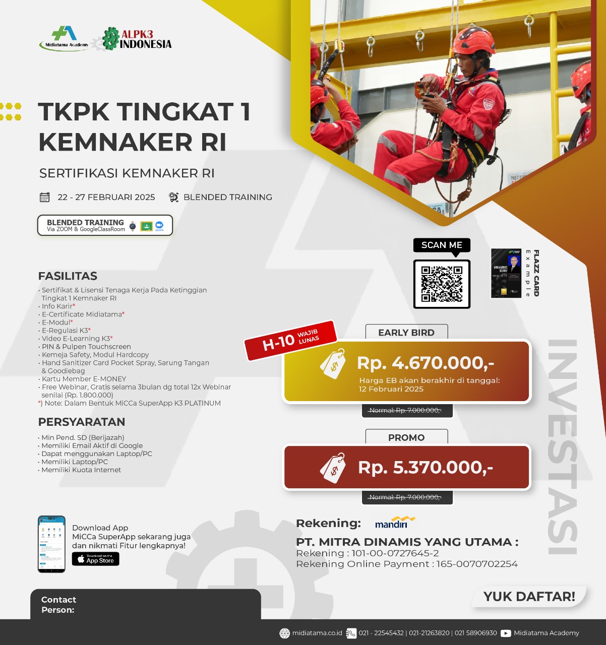 Tenaga Kerja Pada Ketinggian Tingkat 1 (TKPK) Batch 37 | Midiatama ...