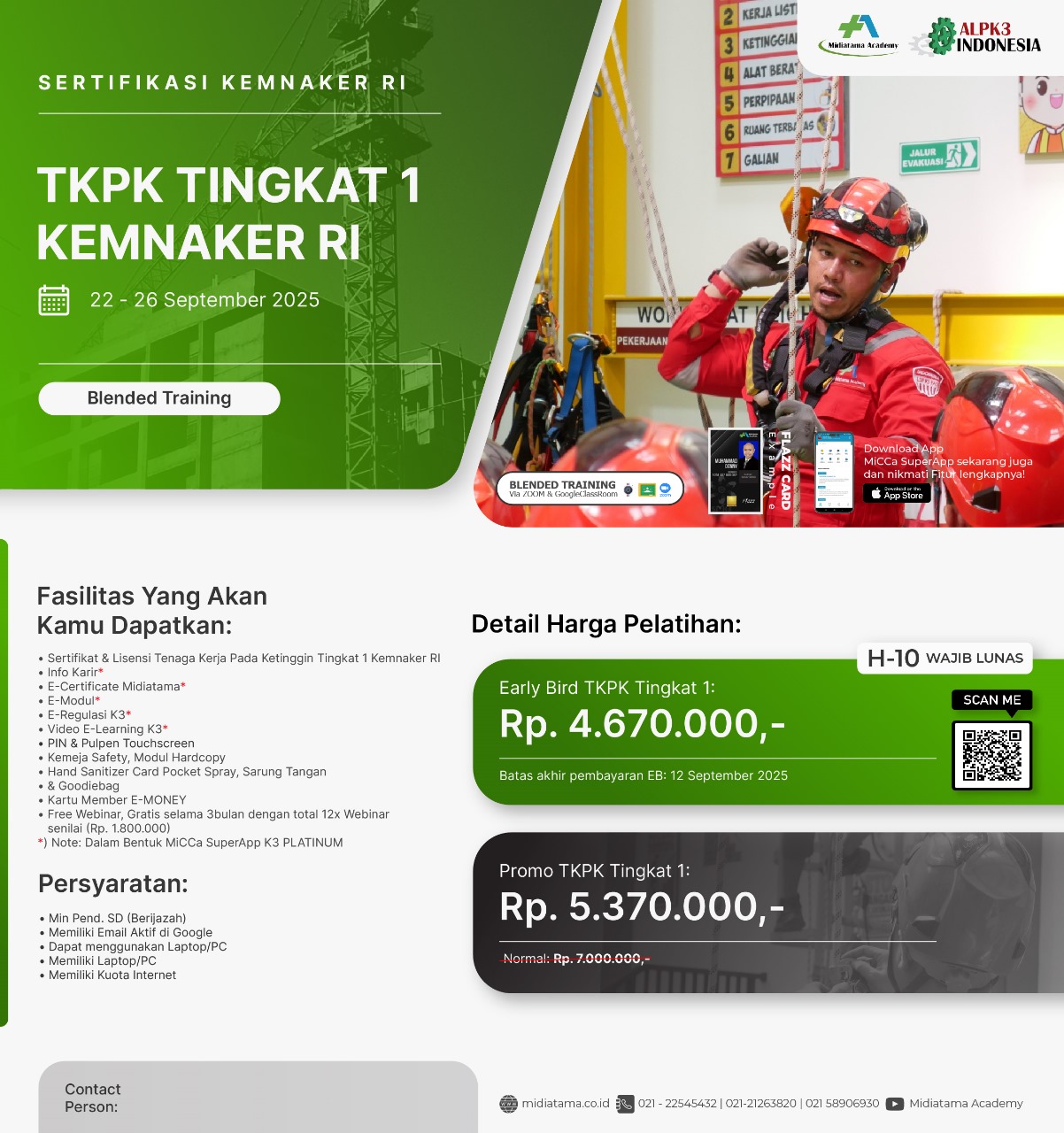 Tenaga Kerja Pada Ketinggian Tingkat 1 (TKPK) Batch 61 | Midiatama ...