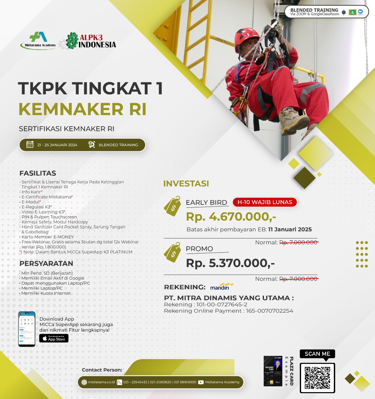 Tenaga Kerja Pada Ketinggian Tingkat 1 (TKPK) Batch 34 | Midiatama ...