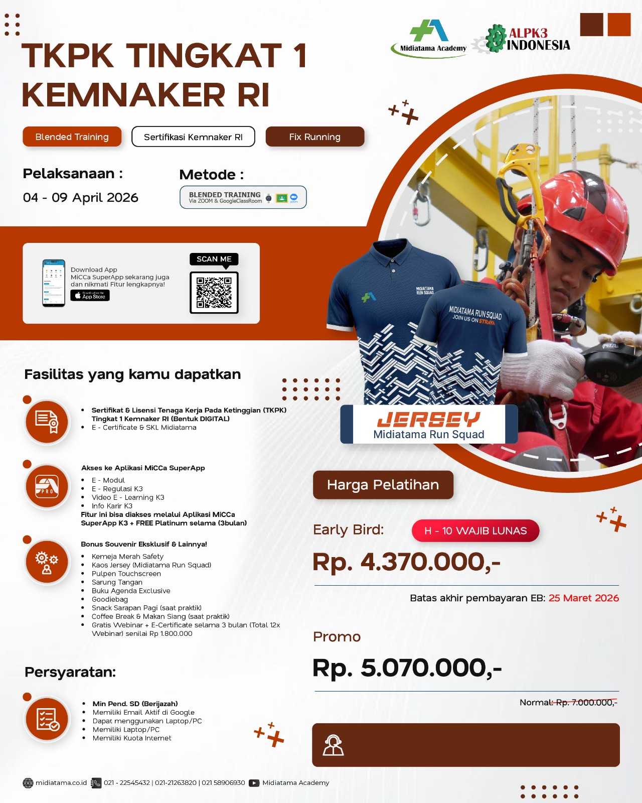 Tenaga Kerja Pada Ketinggian Tingkat 1 (TKPK) Batch 72 | Midiatama ...