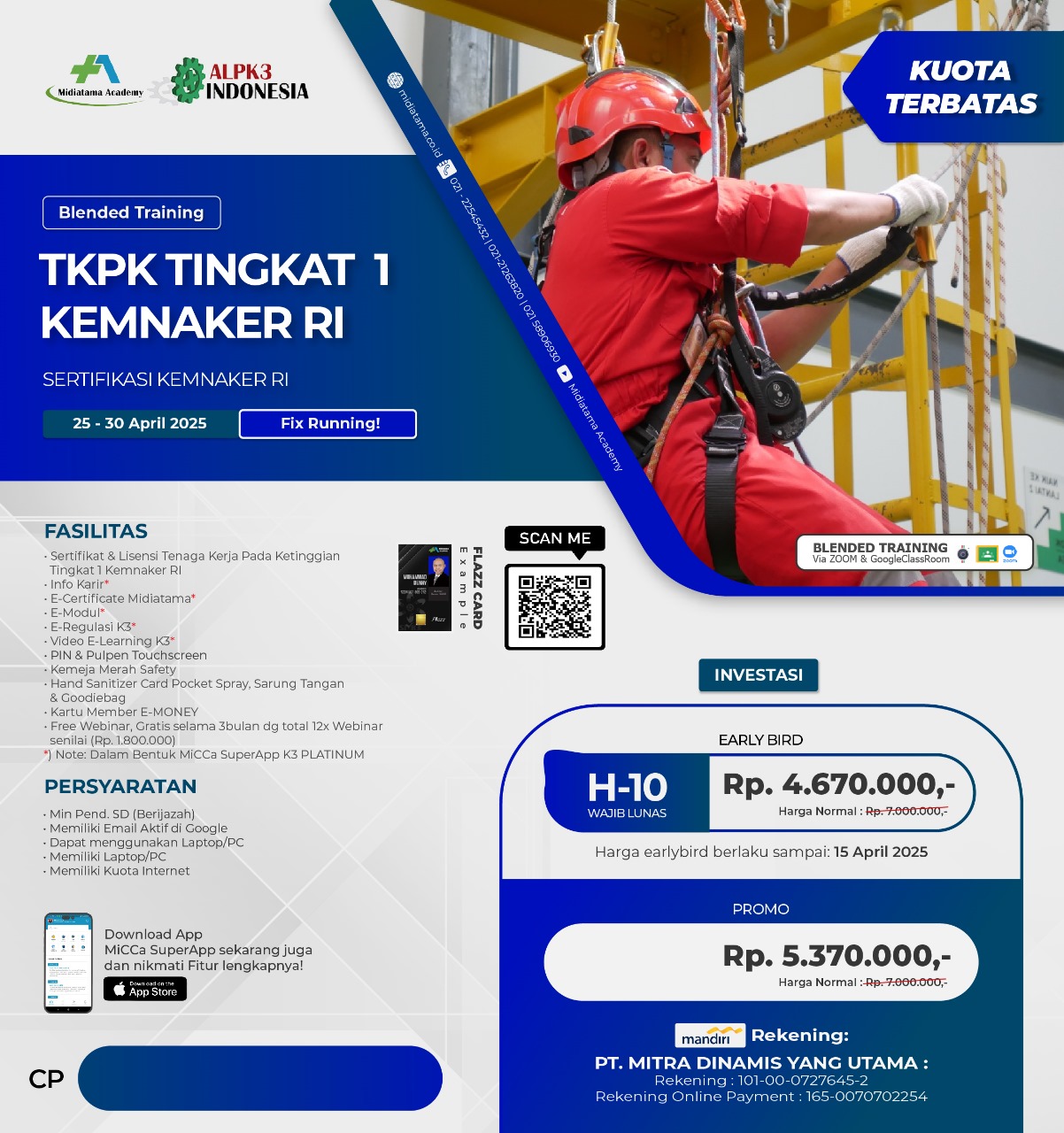 Tenaga Kerja Pada Ketinggian Tingkat 1 (TKPK) Batch 48 | Midiatama ...