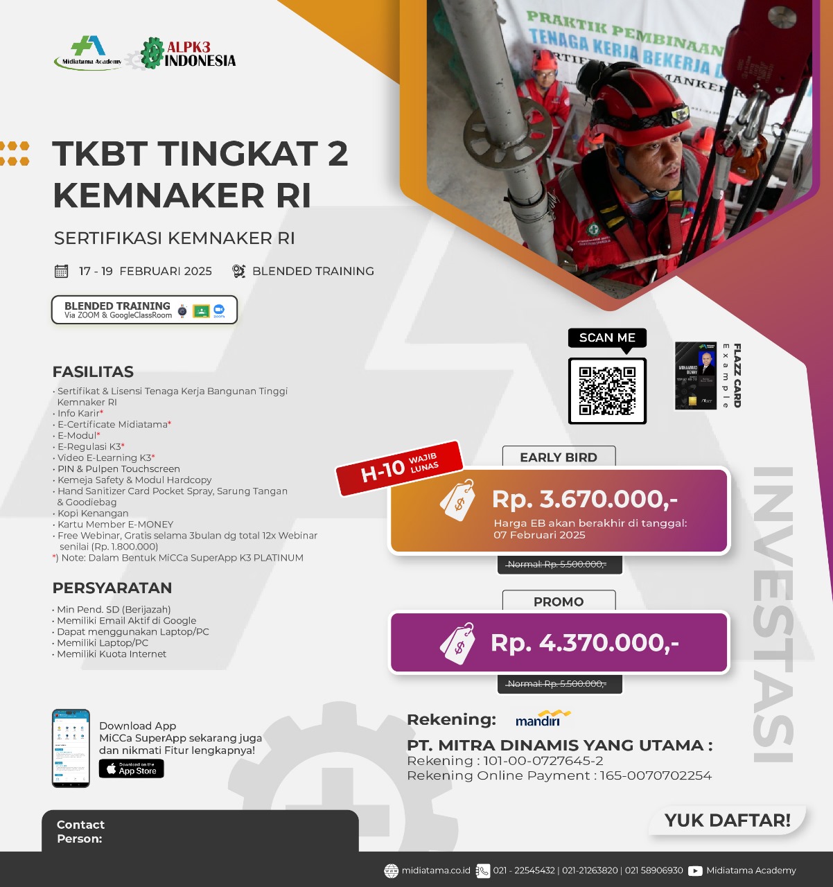 Tenaga Kerja Bangunan Tinggi Tingkat 2 (TKBT) Batch 136 | Midiatama ...