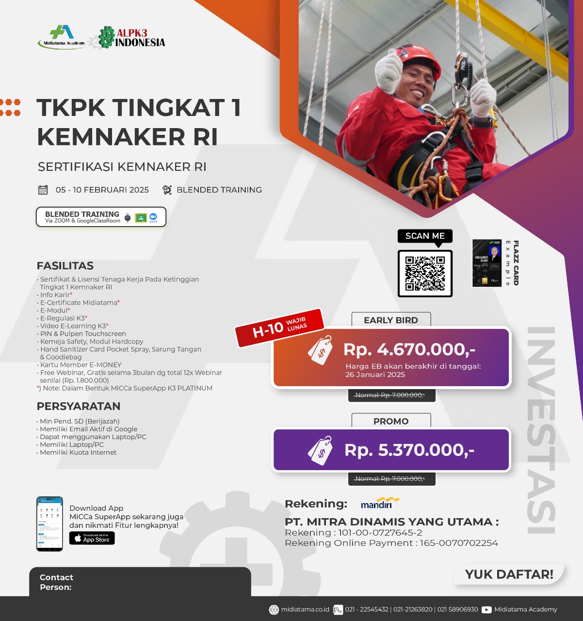 Tenaga Kerja Pada Ketinggian Tingkat 1 (TKPK) Batch 35 | Midiatama ...