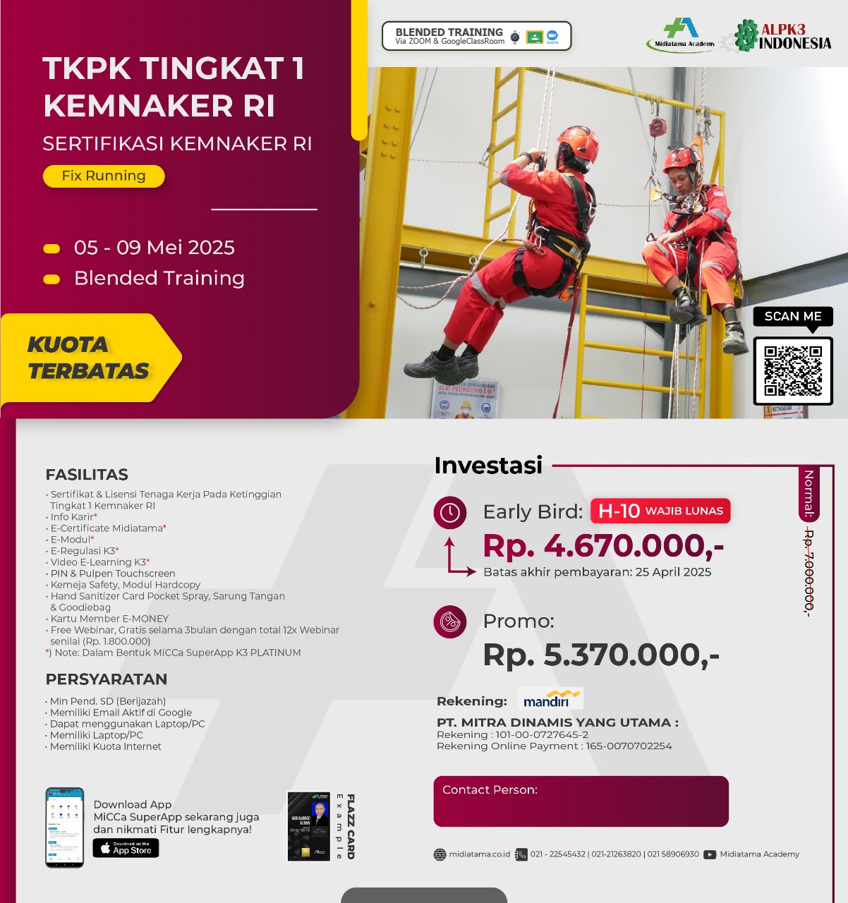Tenaga Kerja Pada Ketinggian Tingkat 1 (TKPK) Batch 50 | Midiatama ...