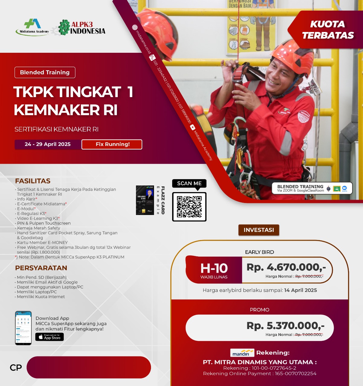 Tenaga Kerja Pada Ketinggian Tingkat 1 (TKPK) Batch 47 | Midiatama ...