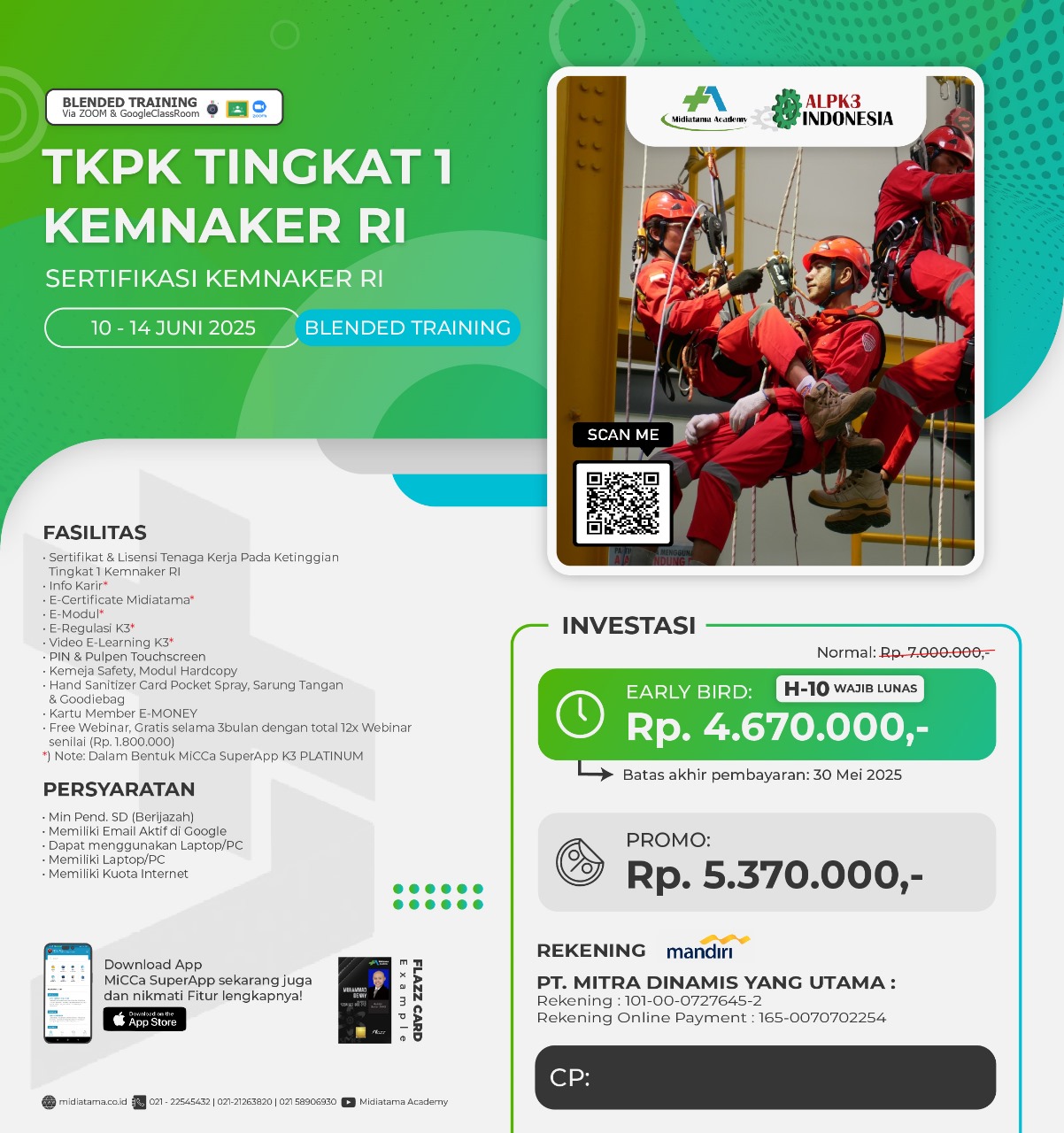 Tenaga Kerja Pada Ketinggian Tingkat 1 (TKPK) Batch 52 | Midiatama ...