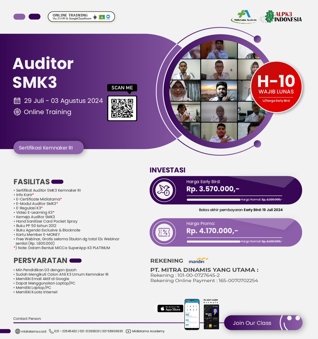 Auditor SMK3 Batch 86 | Midiatama Academy - PJK3 Tersertifikasi Kemenaker & BNSP